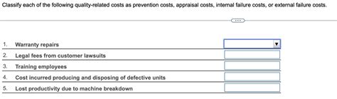 Solved Classify each of the following quality-related costs | Chegg.com