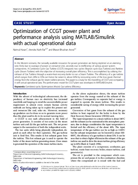 Pdf Optimization Of Ccgt Power Plant And Performance Analysis Using