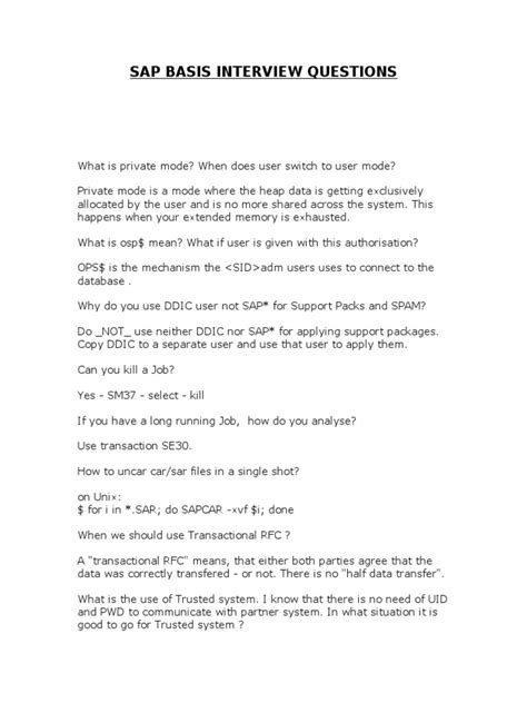 Sap Basis Interview Questions Pdf Enterprise Resource Planning