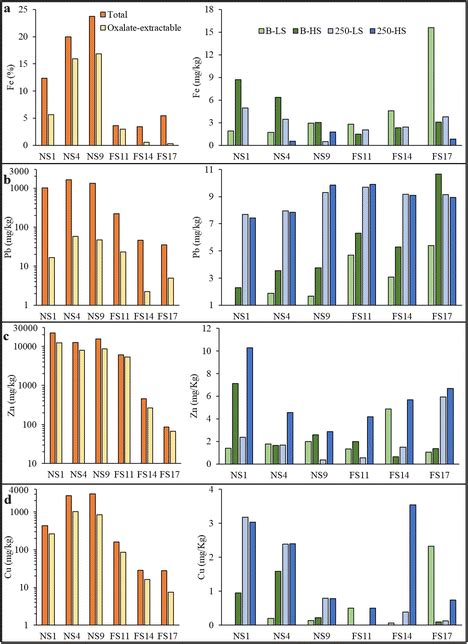 Total And Oxalate Extractable Metal Contents Fe Pb Zn And Cu And Download Scientific