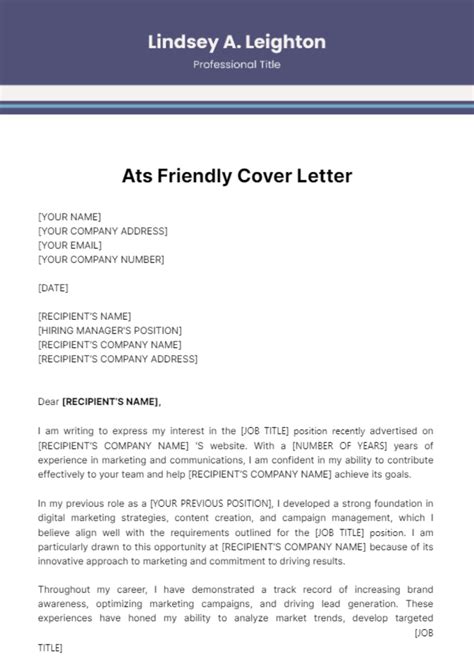 Ats Friendly Cover Letter Template Edit Online And Download Example