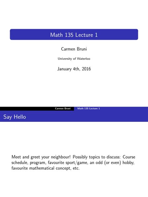 Math 135 Lecture 1 Carmen Bruni Pdf Mathematical Proof Teaching