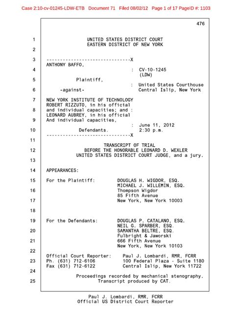 Baffo V Nyit Transcript June 11 And 12 2012 Pdf Deposition Law