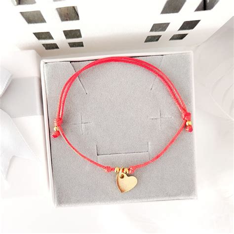 Bransoletka Na Sznurku Serce Z Grawerem Grawer Stal ZŁote Serduszko