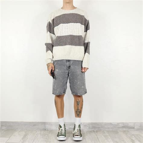 90s Grunge Eddie Bauer Striped Heavy Knit Sweater Depop