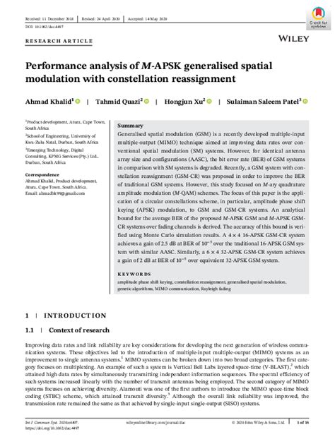 Pdf Performance Analysis Of M Apsk Generalised Spatial Modulation