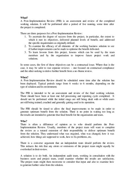 Pdf What A Post Implementation Review