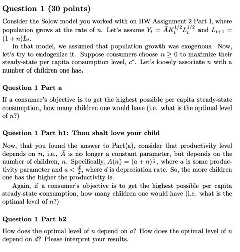 solved question 1 30 points consider the solow model you