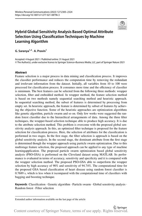 Hybrid Global Sensitivity Analysis Based Optimal Attribute Selection Using Classification