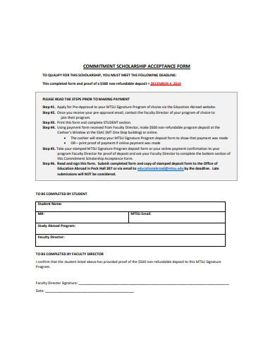 9 Scholarship Acceptance Form Examples To Download