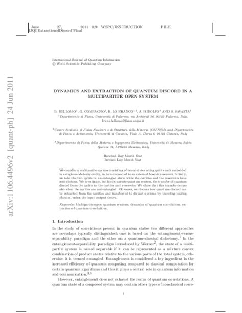 Pdf Dynamics And Extraction Of Quantum Discord In A Multipartite Open