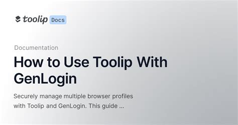 How To Use Toolip With Genlogin Documentation
