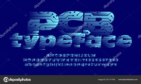 Pcb Alphabet Font Uppercase Lowercase Letters Numbers Circuit Board Tech Stock Vector By