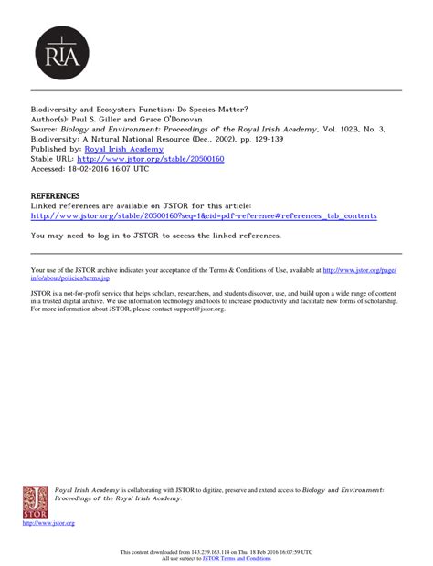 Pdf Biodiversity And Ecosystem Function Do Species Matter