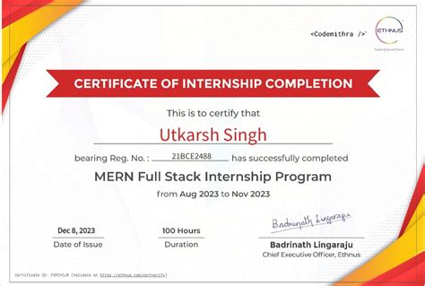 Utkarsh Singh On Linkedin Mernstack Internship Ethnus Webdevelopment