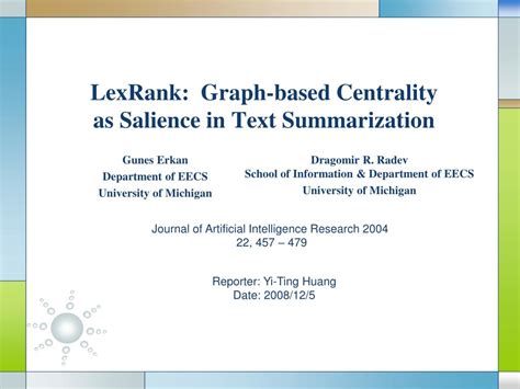 Ppt Lexrank Graph Based Centrality As Salience In Text