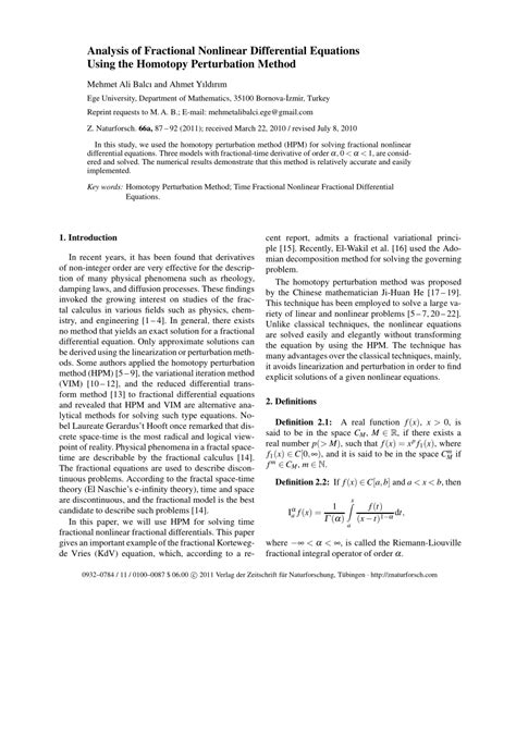 Pdf Analysis Of Fractional Nonlinear Differential Equations Using The