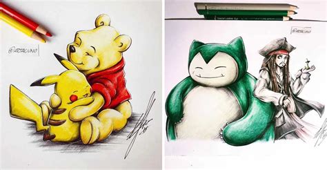 نقاشی های ترکیبی بامزه شخصیت های دیزنی و پوکمون