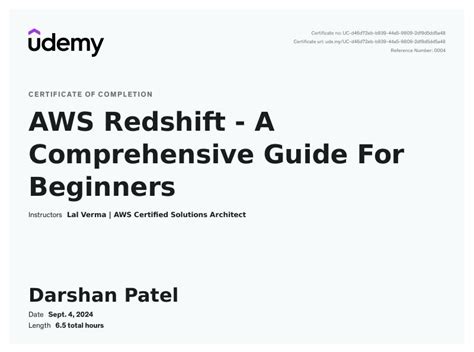 Darshan Patel On Linkedin Aws Redshift A Conprehensive Guide For Beginners Course Completion