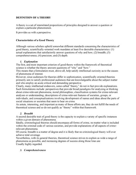 Characteristics Of A Good Theory Definition Of A Theory A Theory Is A Set Of Interrelated