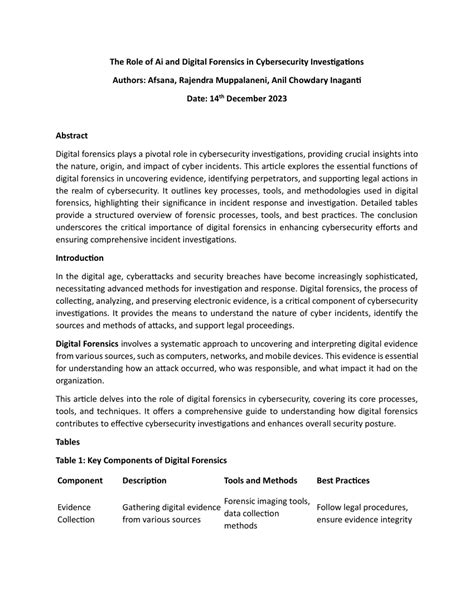 Pdf The Role Of Ai And Digital Forensics In Cybersecurity Investigations