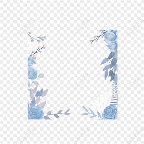 스퀘어 웨딩 블루 장미 일러스트 테두리혼례수채화 Png 일러스트 무료 다운로드 Lovepik
