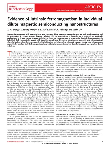 Pdf Evidence Of Intrinsic Ferromagnetism In Individual Dilute Magnetic Semiconducting