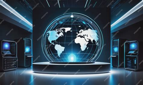 Premium Photo Futuristic Computer Lab Illuminates Global Network