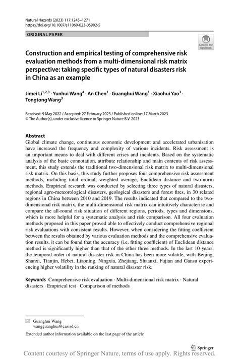 Construction And Empirical Testing Of Comprehensive Risk Evaluation Methods From A Multi