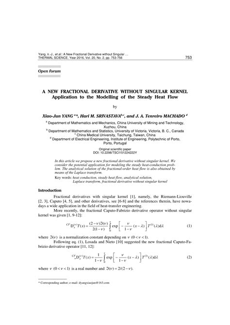 Pdf A New Fractional Derivative Without Singular Kernel Application