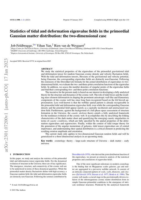 Pdf Statistics Of Tidal And Deformation Eigenvalue Fields In The Primordial Gaussian Matter