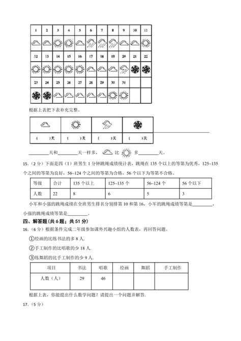 人教版二年级下册数学 第一单元 数据收集整理（单元测试）（无答案） 21世纪教育网