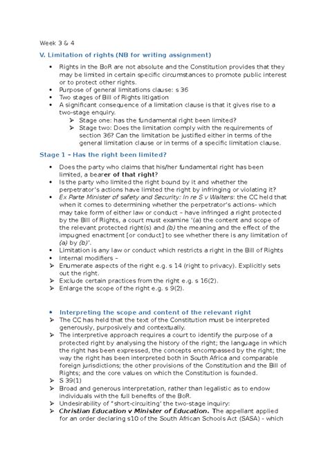 Limitation On Rights In The Bor Week 3 And 4 V Limitation Of Rights Nb For Writing Assignment
