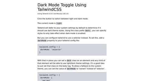 Dark Mode Toggle Using Tailwindcss