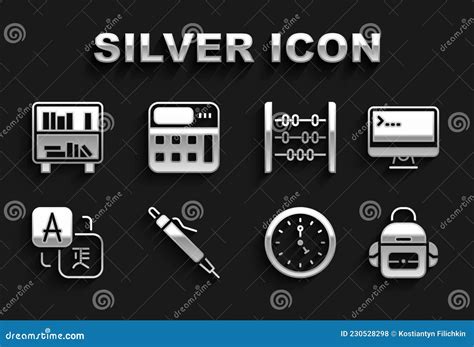 Set Pen Computer Monitor School Backpack Clock Translator Abacus Shelf With Books And