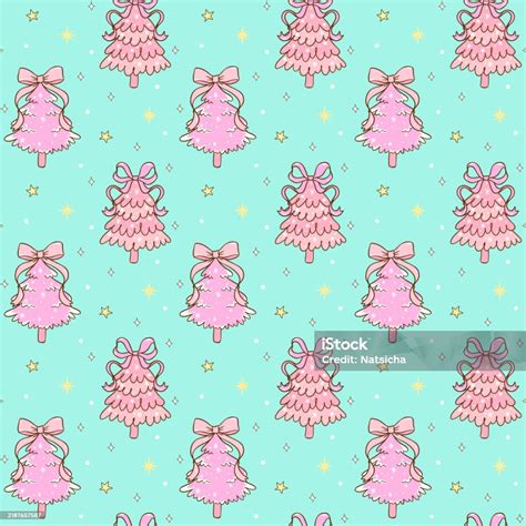 귀여운 핑크와 민트 그린 요염한 크리스마스 트리 완벽 한 패턴 낙서 손으로 그린 배경에 고립 된 개성 개념에 대한 스톡 벡터 아트 및 기타 이미지 Istock