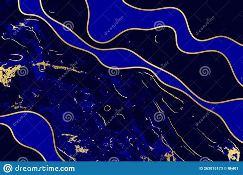 Deep Blue Waves And Swirls With Golden Layers Vector Artwork Texture Stock Illustration