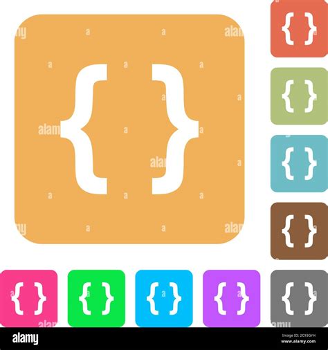 programming code flat icons on rounded square vivid color backgrounds