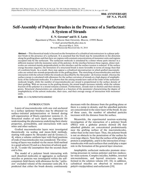 Pdf Self Assembly Of Polymer Brushes In The Presence Of A Surfactant A System Of Strands