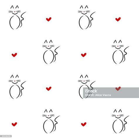 귀여운 블랙 화이트 레드 선형 고양이 원활한 벡터 패턴 배경 그림 검은색에 대한 스톡 벡터 아트 및 기타 이미지 검은색 고양이 새끼 귀여운 Istock