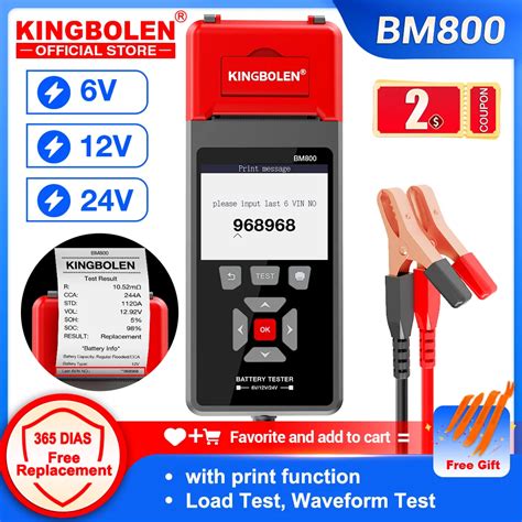 인쇄 기능이 있는 Kingbolen Bm800 자동차 배터리 테스터 6v 12v 24v 배터리 분석기 크랭킹 테스트 충전 테스트 프린터가 있는 최대 부하 테스트