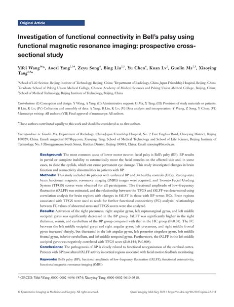 Pdf Investigation Of Functional Connectivity In Bells Palsy Using
