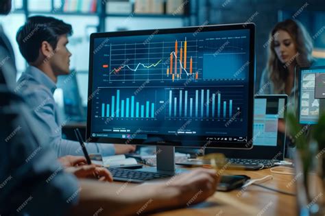 A Man And Woman Working On A Computer With A Graph Showing The Graph Premium Ai Generated Image