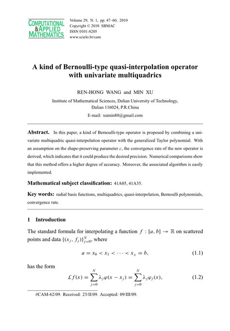 Pdf A Kind Of Bernoulli Type Quasi Interpolation Operator With Univariate Multiquadrics