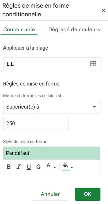 appliquer mise en forme conditionnelle colonne entière dans excel et