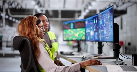 Female Engineer Operating Scada System At Industrial Plant Stock Image Image Of Machine