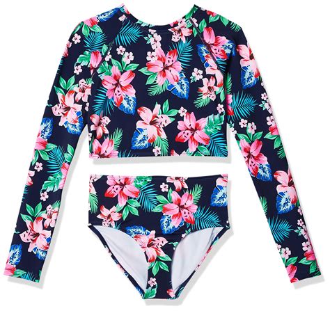 Kanu Surf Girls Long Sleeve Rashguard Upf Two Piece Swim Set Peggy Crop Navy For Sale