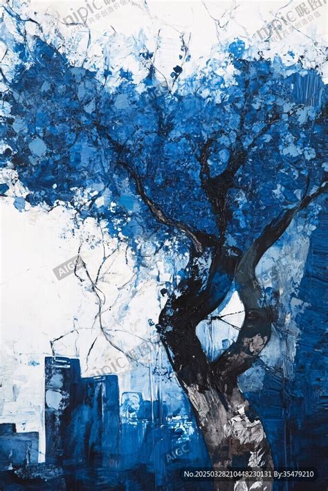 Ai创作图蓝色 树 抽象 艺术 画作 线条 色块 背景 风格 纹理 色彩 构图 笔触 视 创意 昵图网