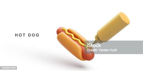 흰색 배경에 3d 현실적인 핫도그와 겨자 케첩 벡터 그림입니다 가공육에 대한 스톡 벡터 아트 및 기타 이미지 가공육 개념 개념 기호 Istock