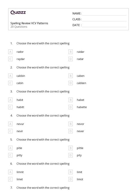 50 Word Patterns Worksheets For 4th Class On Quizizz Free And Printable